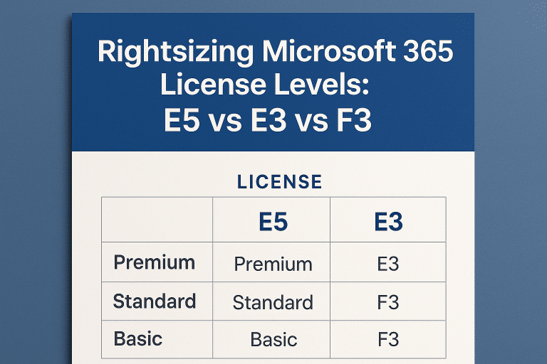 Microsoft EA Rightsizing Microsoft 365 License Levels: E5 vs E3 vs F3